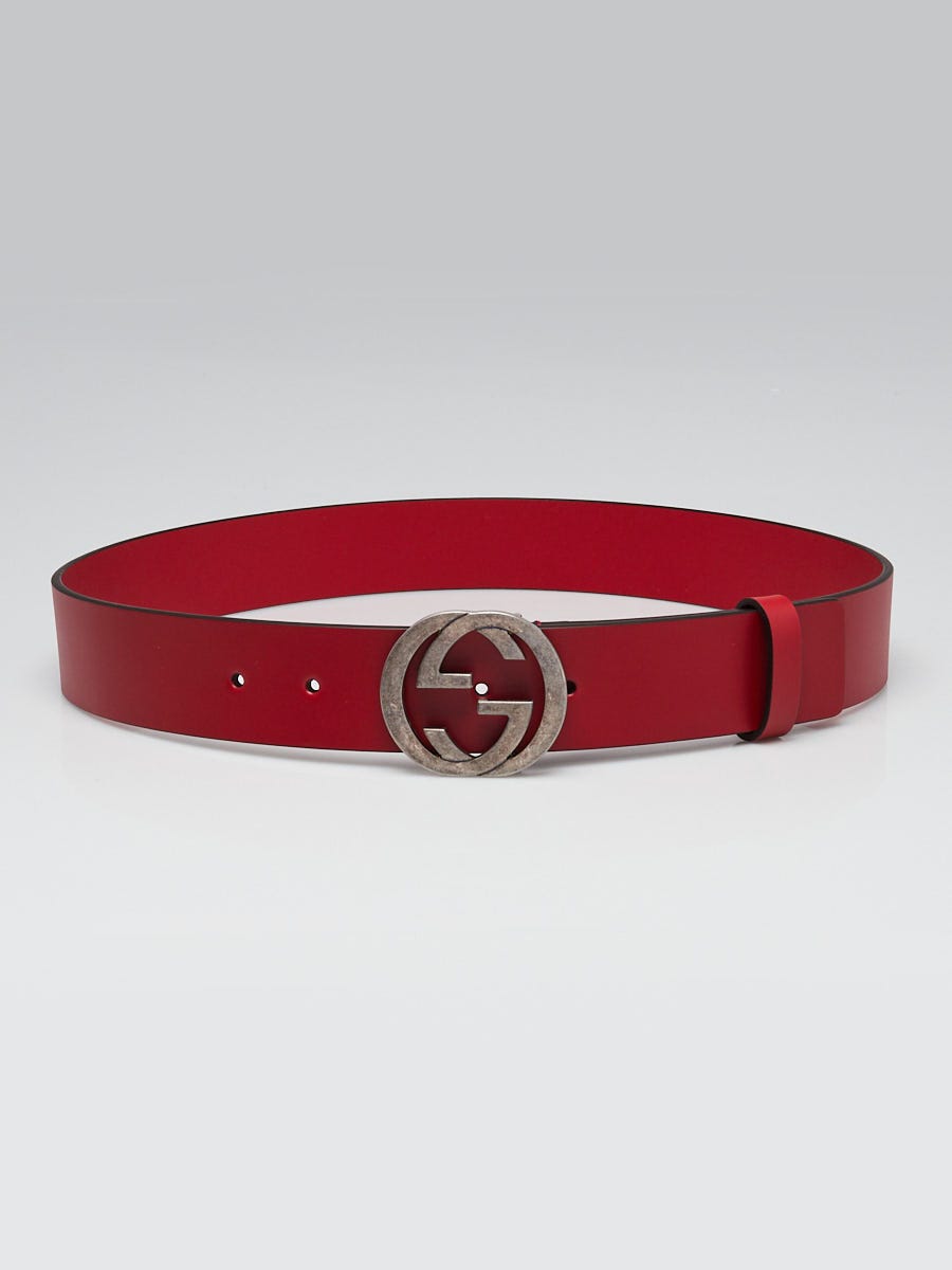 Gucci Red Leather Interlocking G Buckle Belt Size 85/34 | Yoogi's Closet