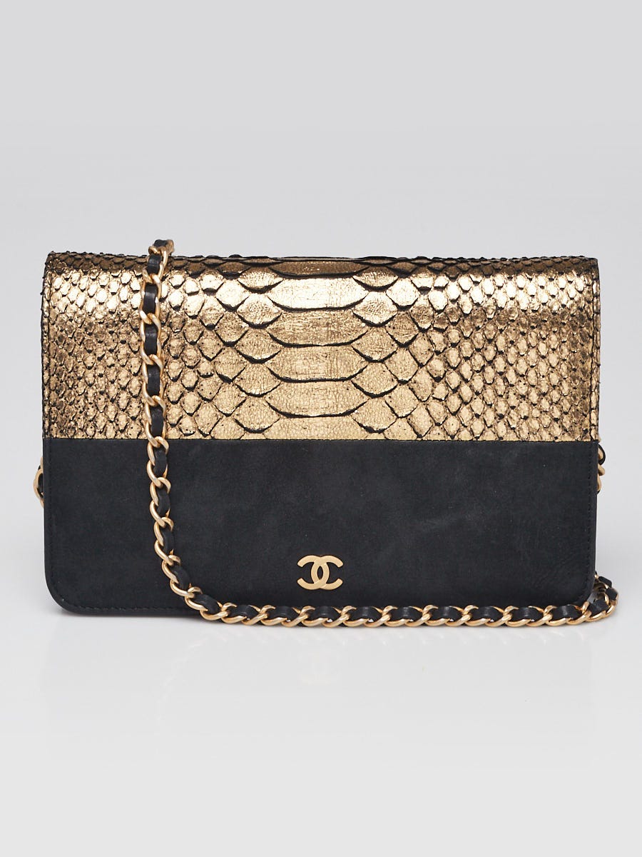 Chanel Gold Python/Black Iridescent Calfskin Leather CC Classic WOC ...