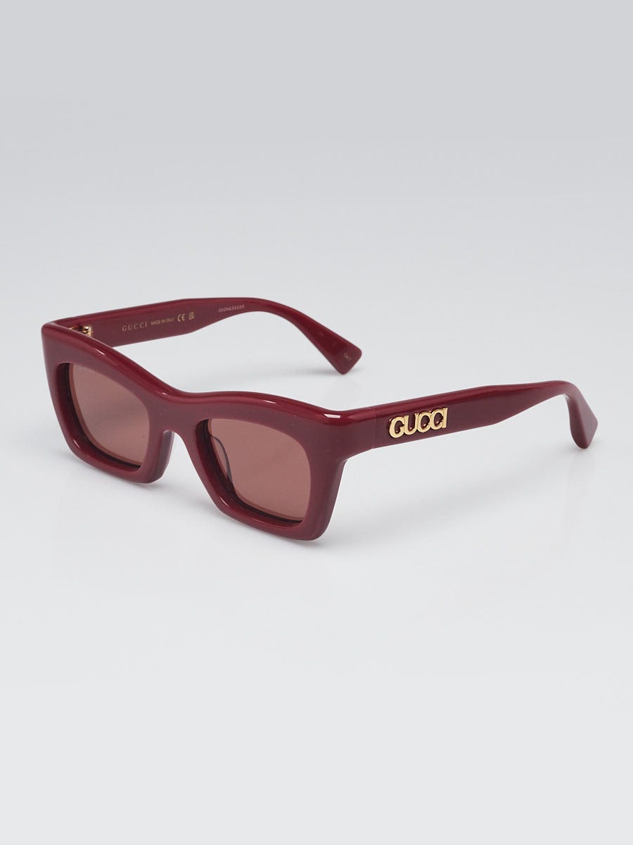 Gucci Dark Red Acetate Chunky Cat Eye Sunglasses-GG1773S | Yoogi's Closet