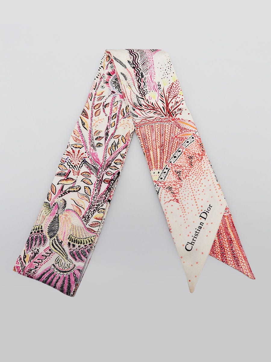 Christian Dior Beige/Multicolor Silk Tree of Life Mitzah Twilly Scarf ...