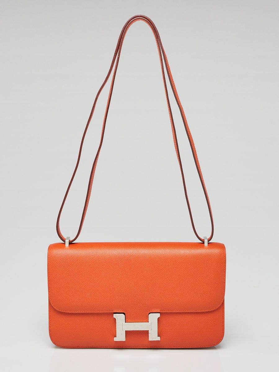 Hermes Orange Epsom Leather Palladium Plated Constance Elan Bag | Yoogi ...