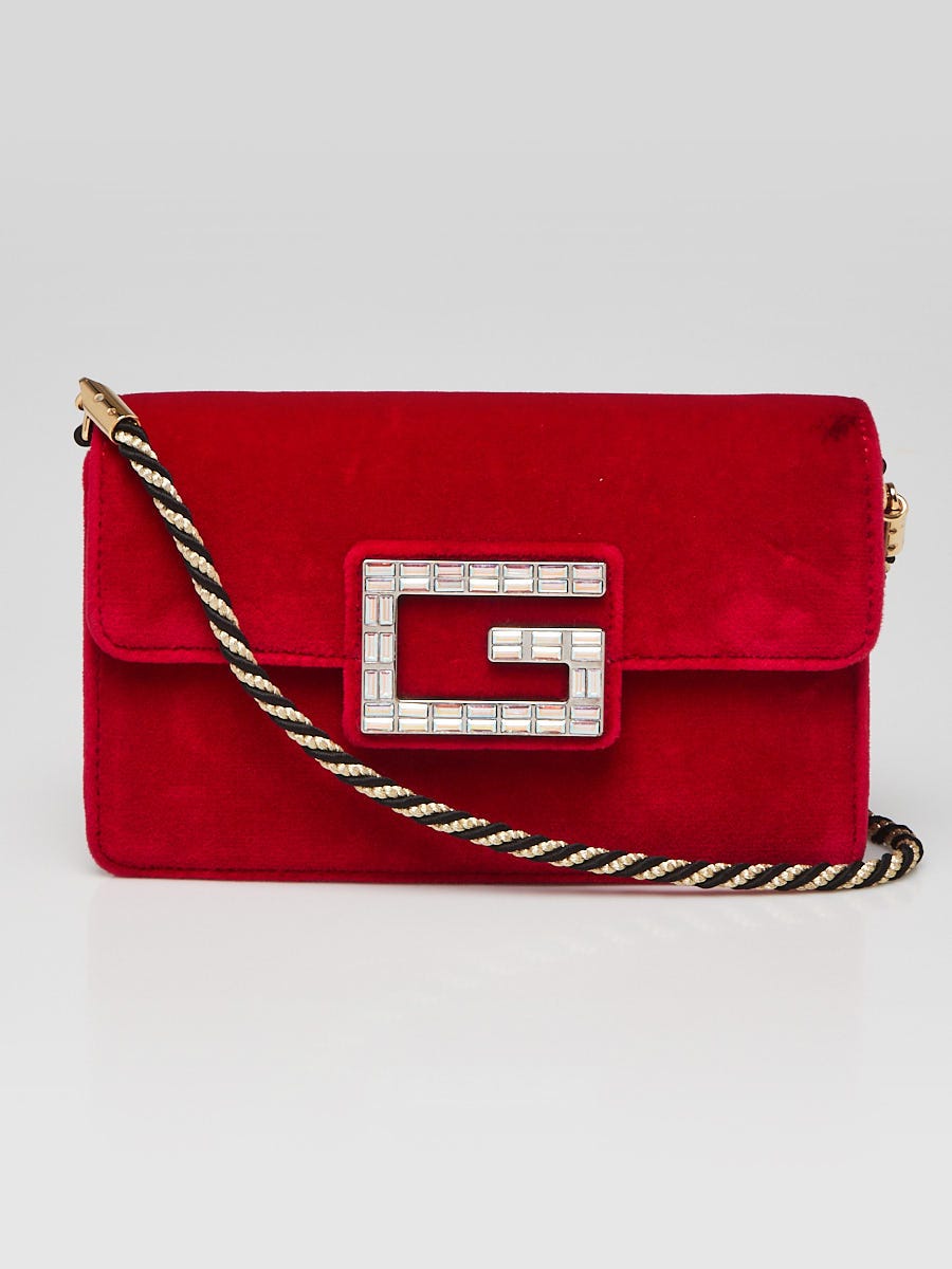 Gucci Red Velvet Mini Broadway Crossbody Bag | Yoogi's Closet