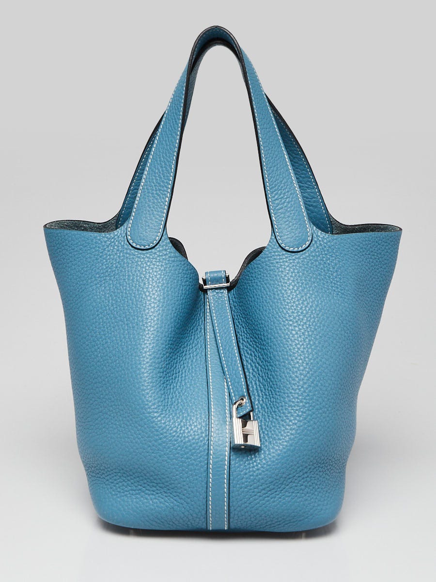 Hermes 22cm Blue Jean Clemence Leather Picotin Lock Bag | Yoogi's Closet