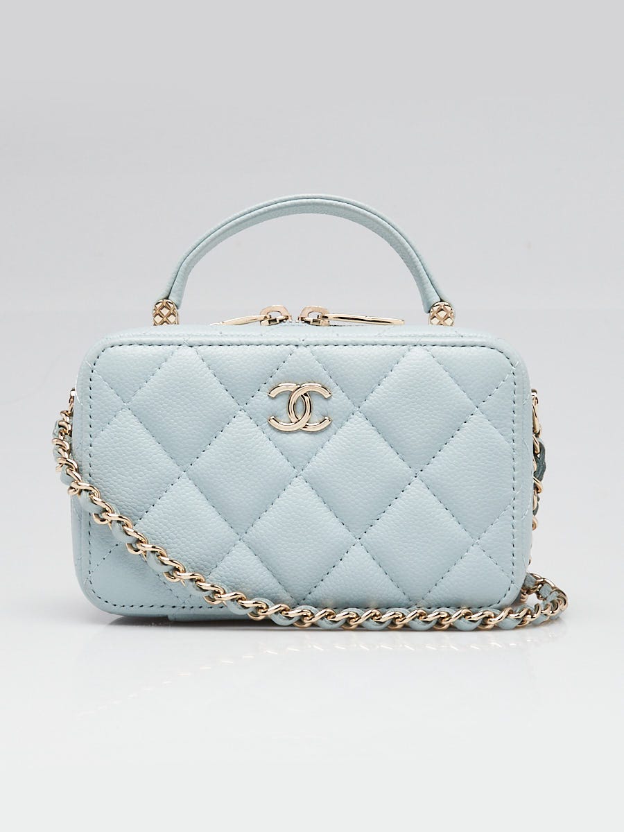 Chanel Light Blue Quilted Caviar Leather Mini Vanity Case with Chain ...