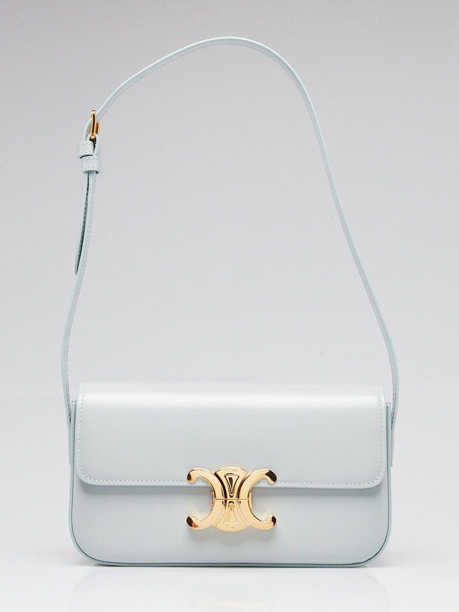Celine Light Blue Shiny Calfskin Leather Claude Triomphe Shoulder Bag ...