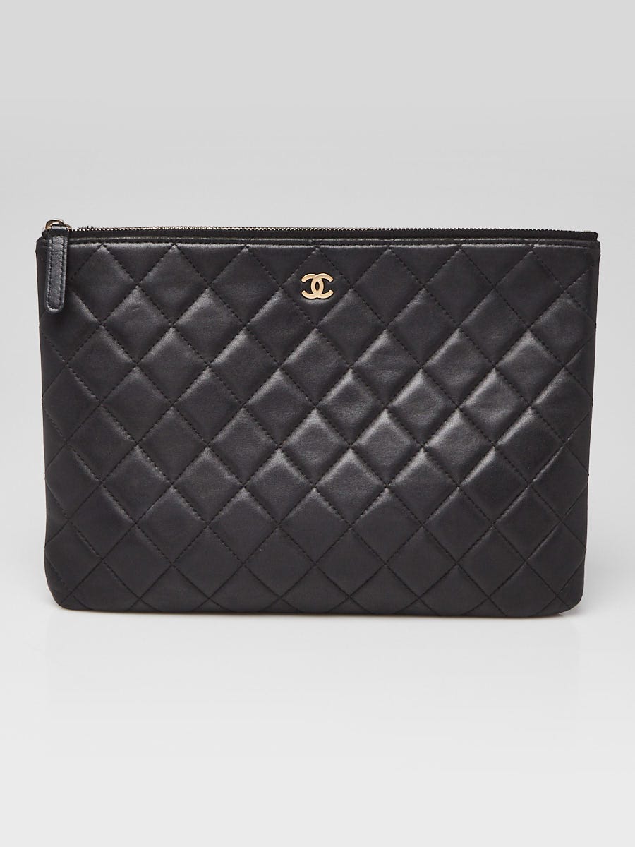 Chanel Black Quilted Leather Dubai Paris O-Case Zip Pouch | Yoogi's Closet