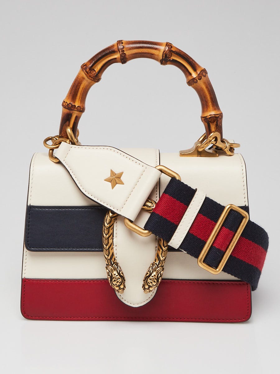 Gucci Blue/White/Red Striped Leather Bamboo Top Handle Mini Dionysus ...