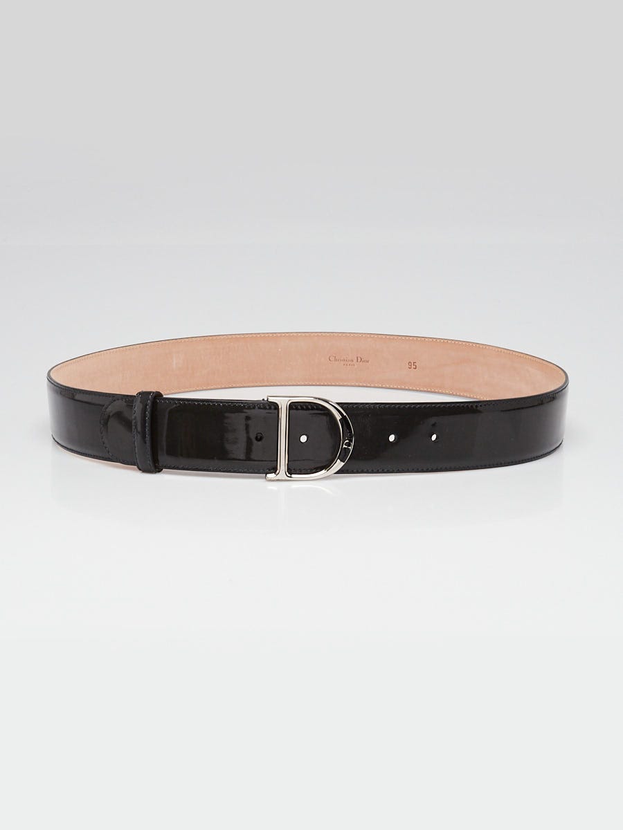 Christian Dior Grey Patent Leather D Belt Size 95 | Yoogi's Closet