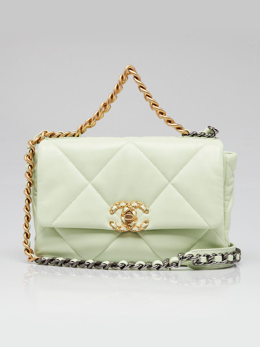Chanel Light Green Quilted Lambskin Leather Small Chanel 19 Flap Bag ...