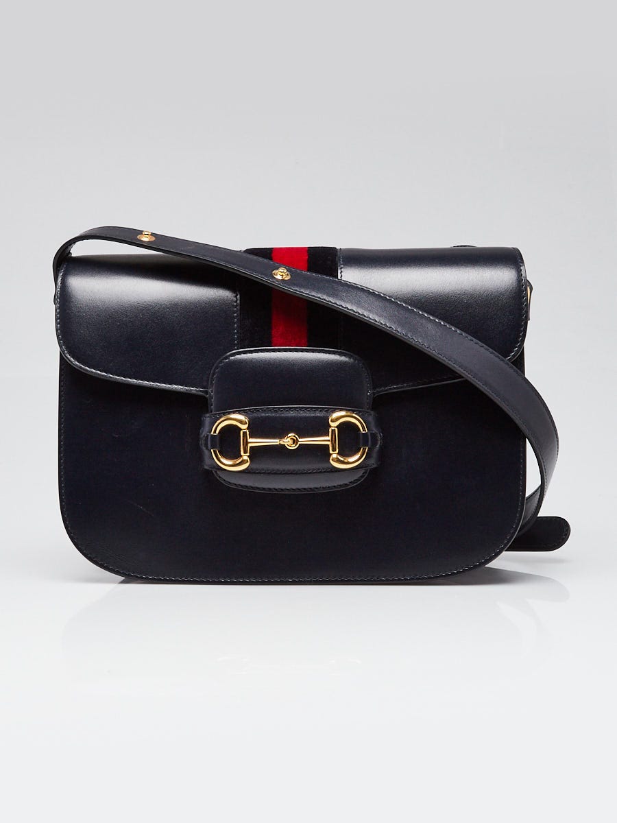 Gucci Blue Leather/Velvet 1955 Horsebit Shoulder Bag | Yoogi's Closet