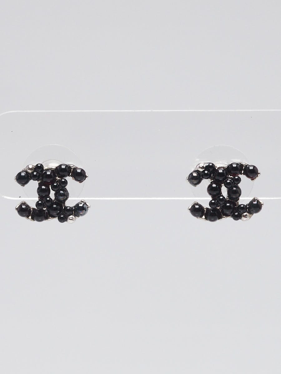 Chanel Ruthenium Metal Glass Bead Mini CC Stud Earrings | Yoogi's Closet