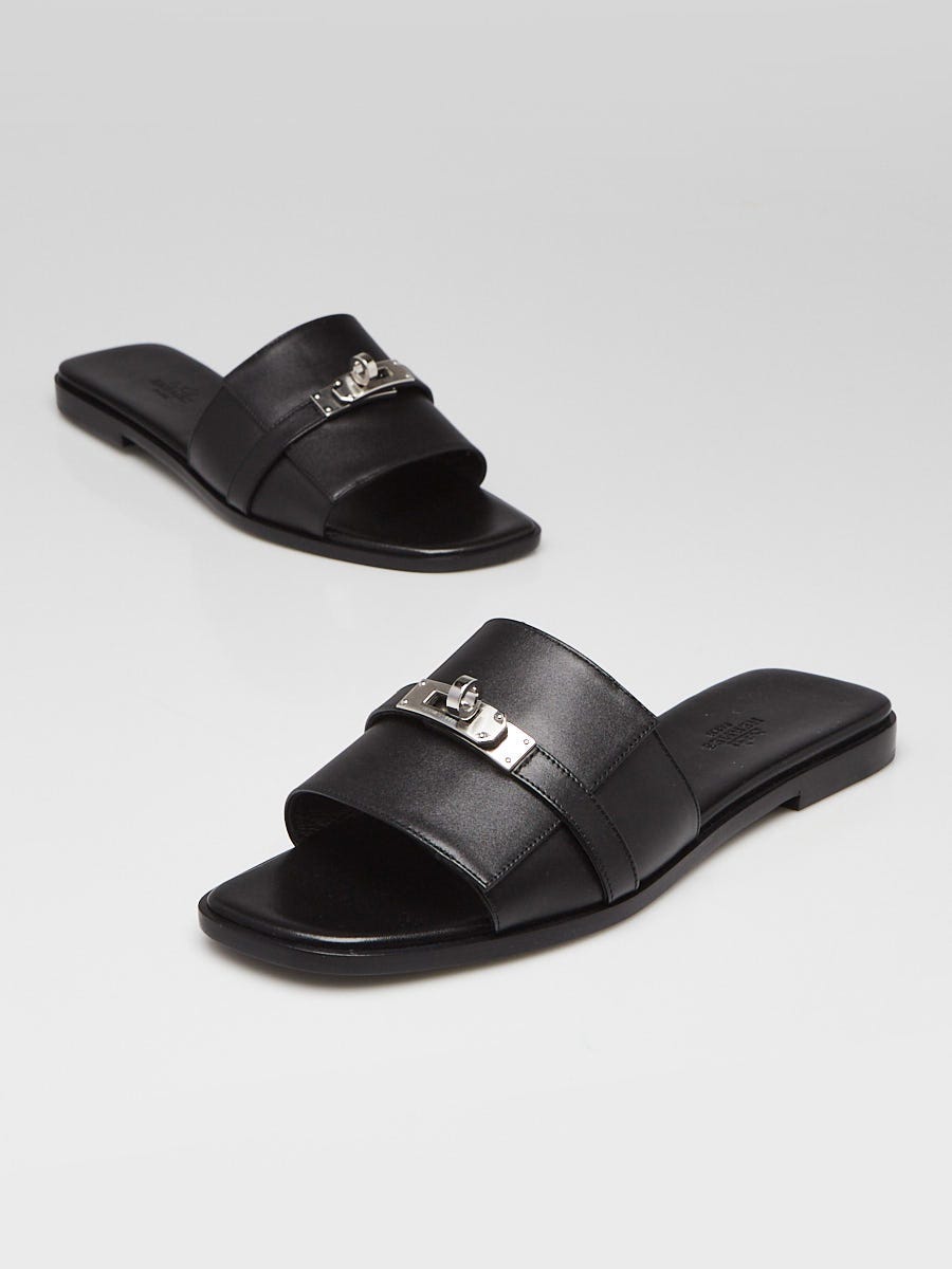 Hermes Black Calfskin Leather Giulia Flat Sandals Size 9/39.5 | Yoogi's ...