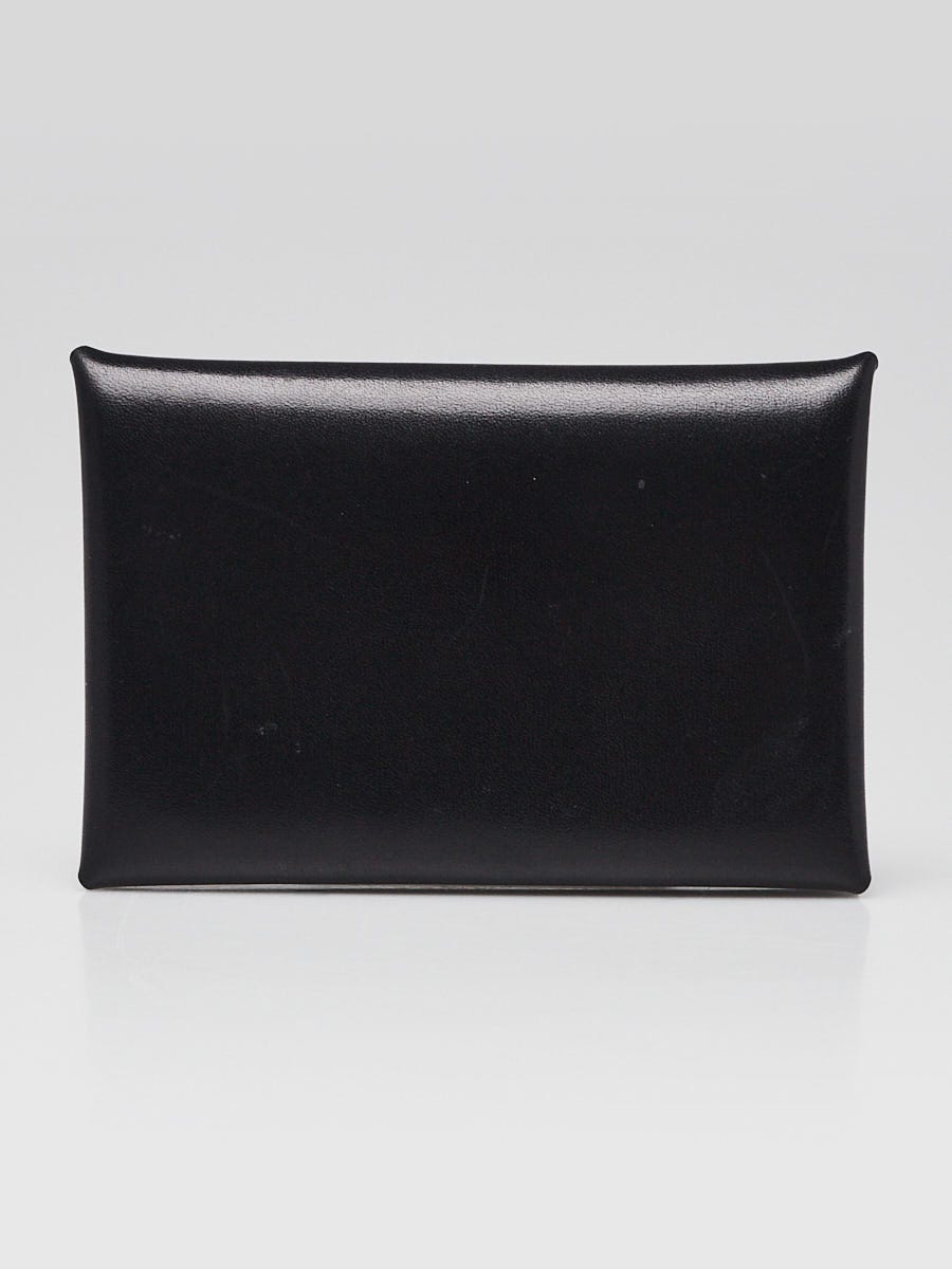 Hermes Black Box Leather Calvi Card Case | Yoogi's Closet