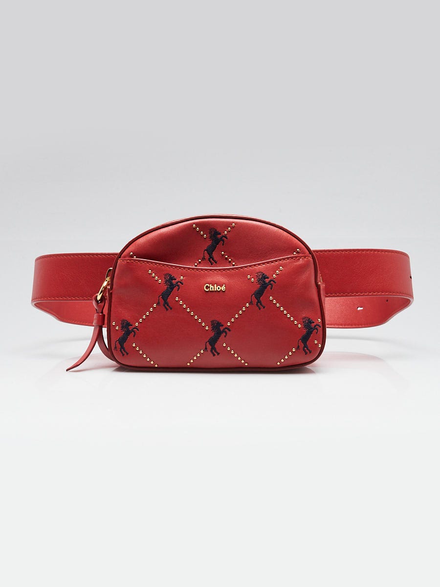 Chloe Red Leather Embroidered Horse Belt Bag | Yoogi's Closet