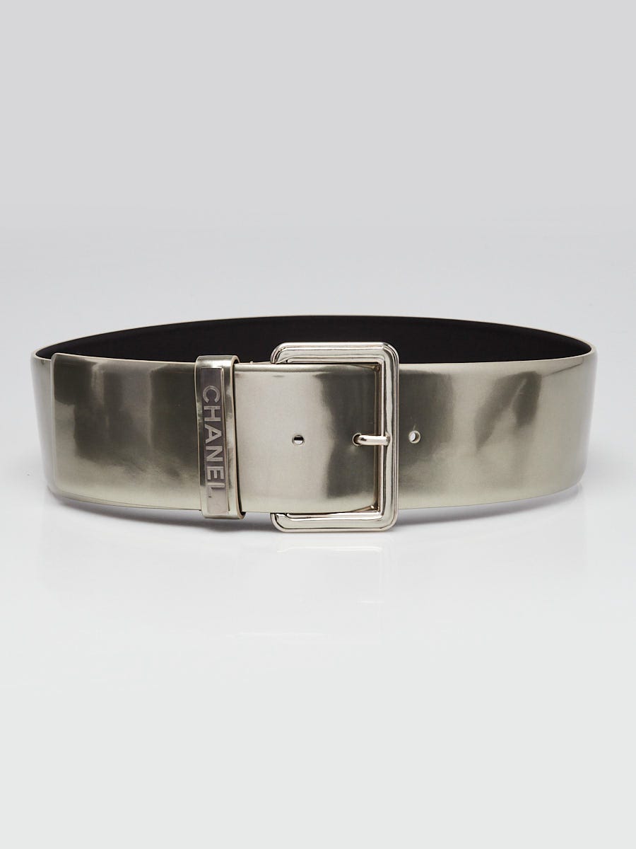 Chanel Silver Patent Leather Wide Belt Size 80/32 | Yoogi's Closet