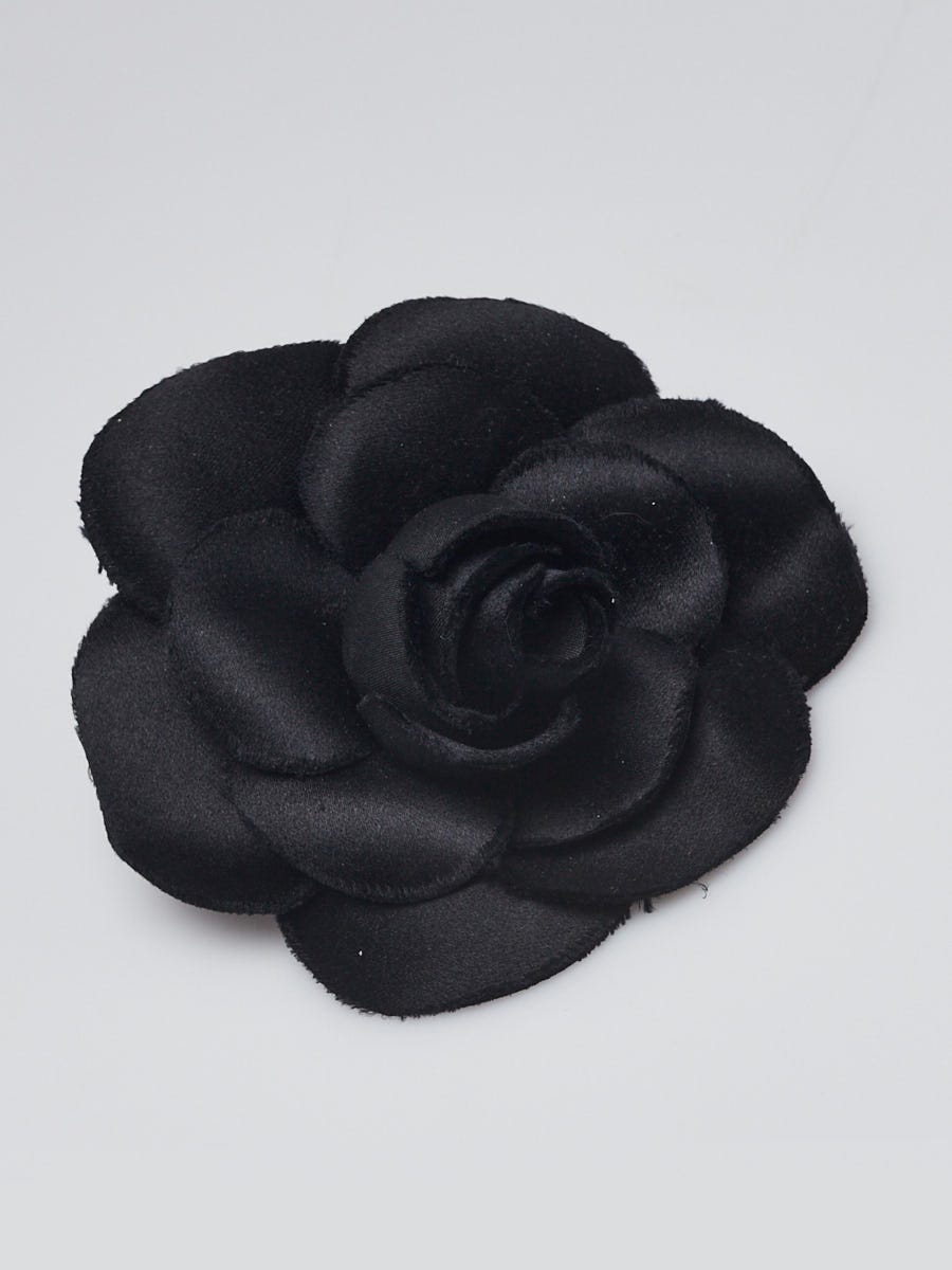Chanel Black Silk Organza Camellia Flower Brooch | Yoogi's Closet