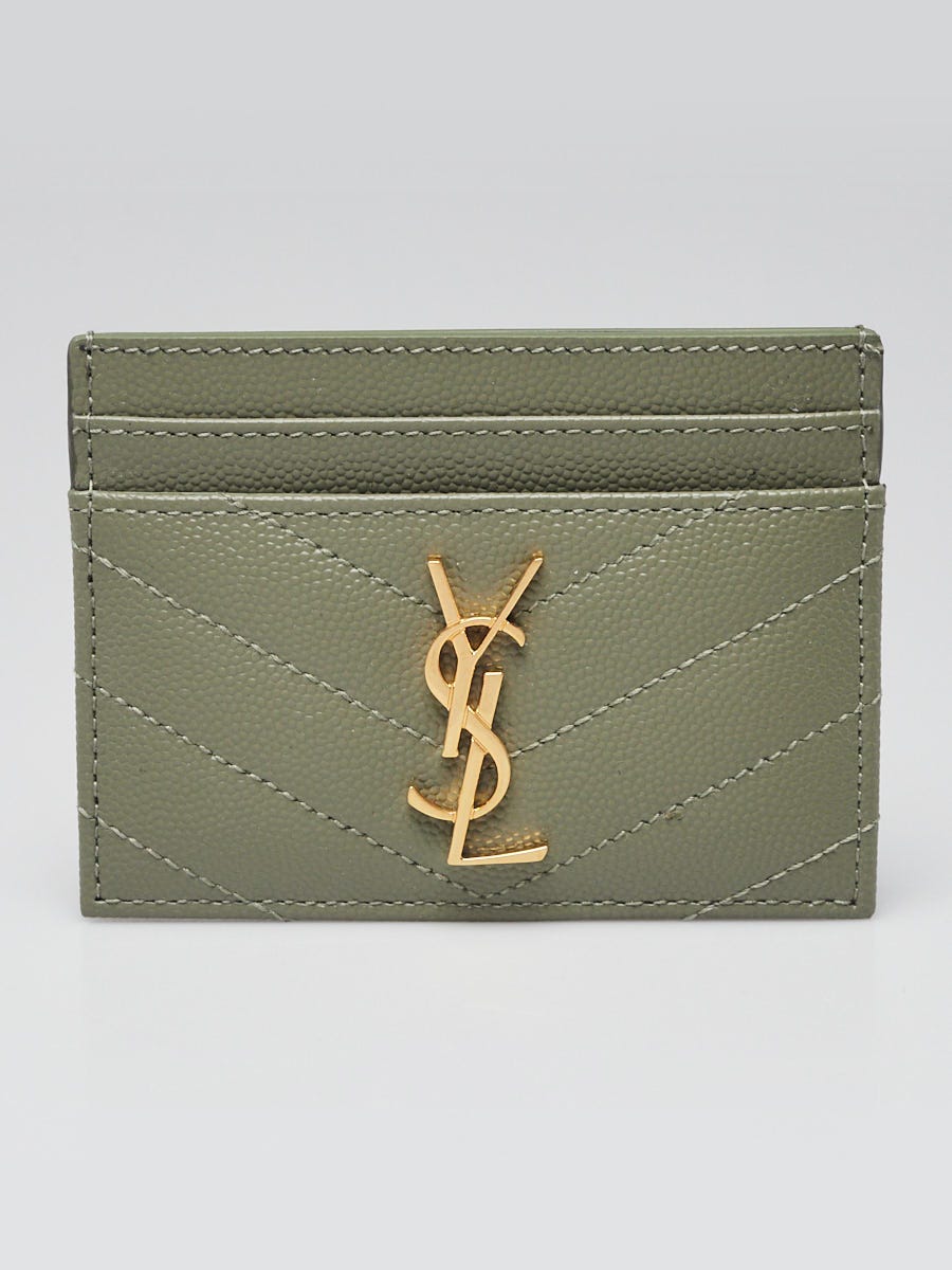 Yves Saint Laurent Light Green Grained Chevron Quilted Leather Card ...