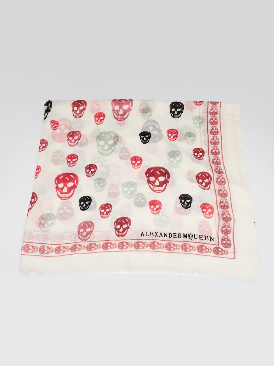 Alexander McQueen White/Red Silk/Wool/Cashmere Skull Scarf | Yoogi's Closet