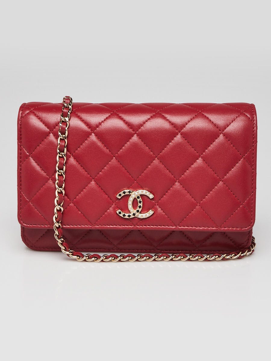 Chanel Dark Red Quilted Lambskin Leather CC WOC Clutch Bag | Yoogi's Closet