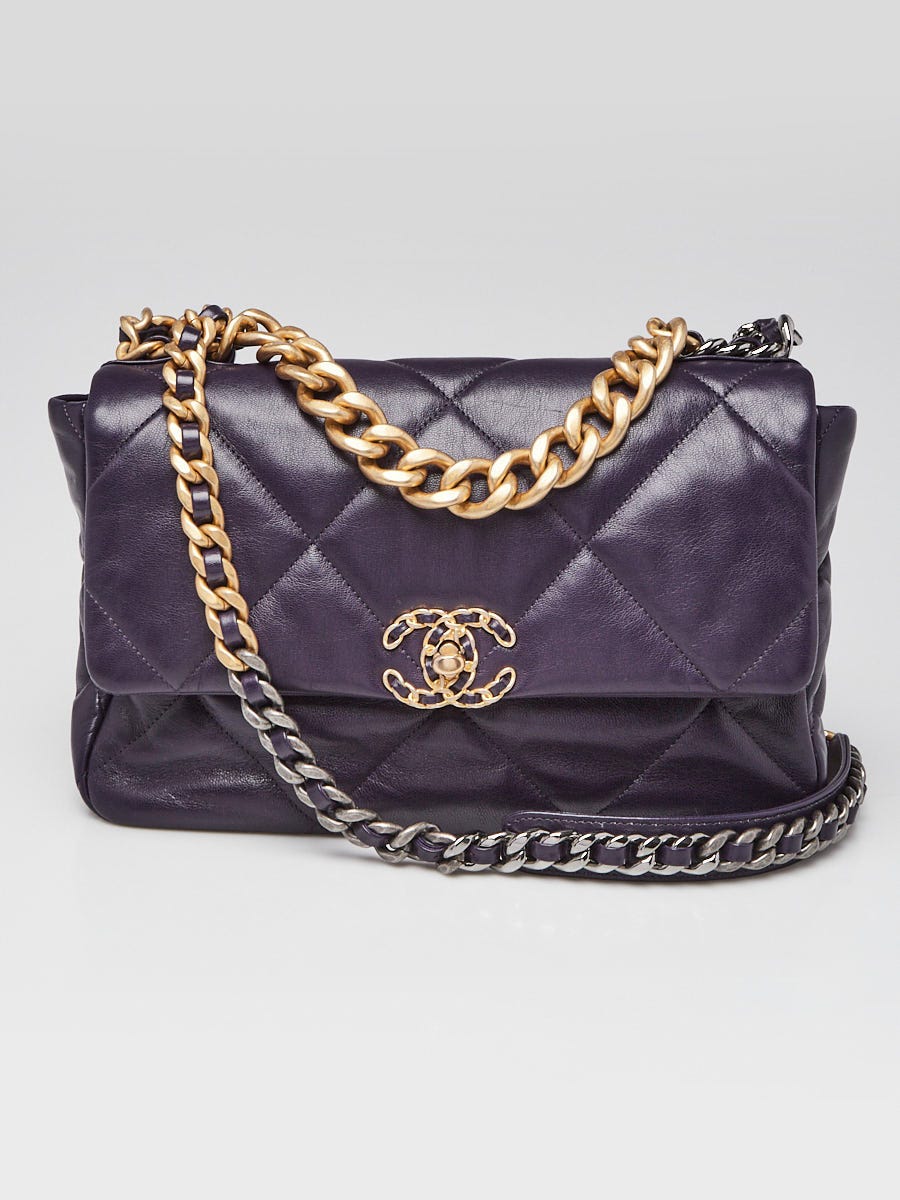 Chanel Purple Quilted Goatskin Leather Large Chanel 19 Bag | Yoogi's Closet