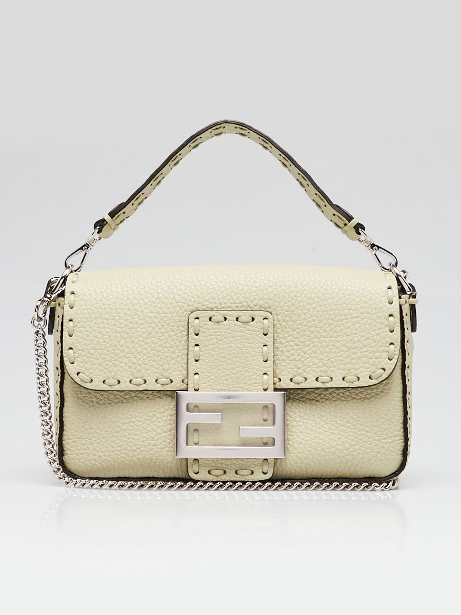Fendi Sage Selleria Leather Mini Baguette Crossbody Bag 8BS017 | Yoogi ...