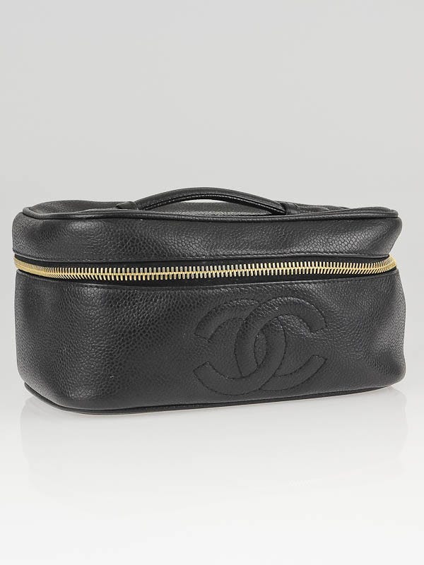 Chanel Black Caviar Leather CC Logo Small Cosmetic Case Bag | Yoogi's ...