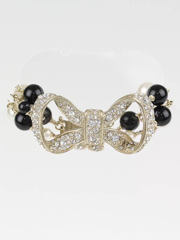 Chanel Crystal and Bead Bow Bracelet | Yoogi's Closet