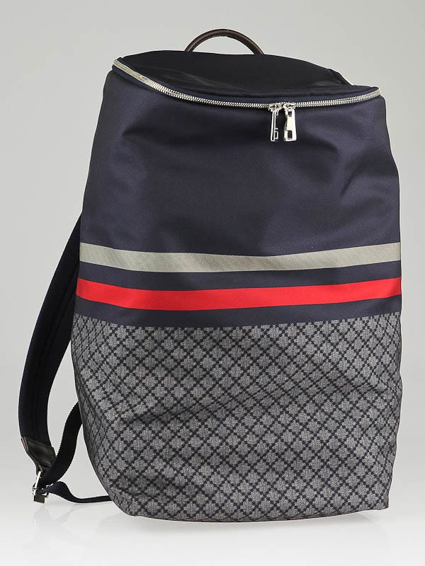 Gucci Blue Diamente Nylon Stripe Backpack Bag | Yoogi's Closet