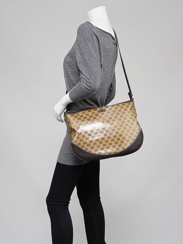 Gucci Beige/Ebony GG Crystal Messenger Hobo Bag | Yoogi's Closet Gucci Beige/Ebony GG Crystal Messenger Hobo Bag | Yoogi's Closet
