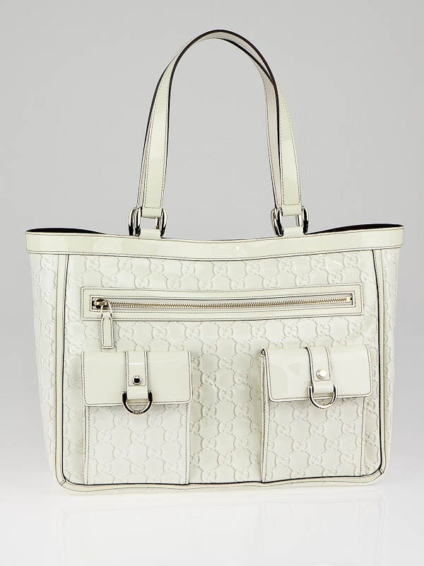 Gucci White GG Embossed Patent Leather Abbey Pocket Tote Bag | Yoogi's ...
