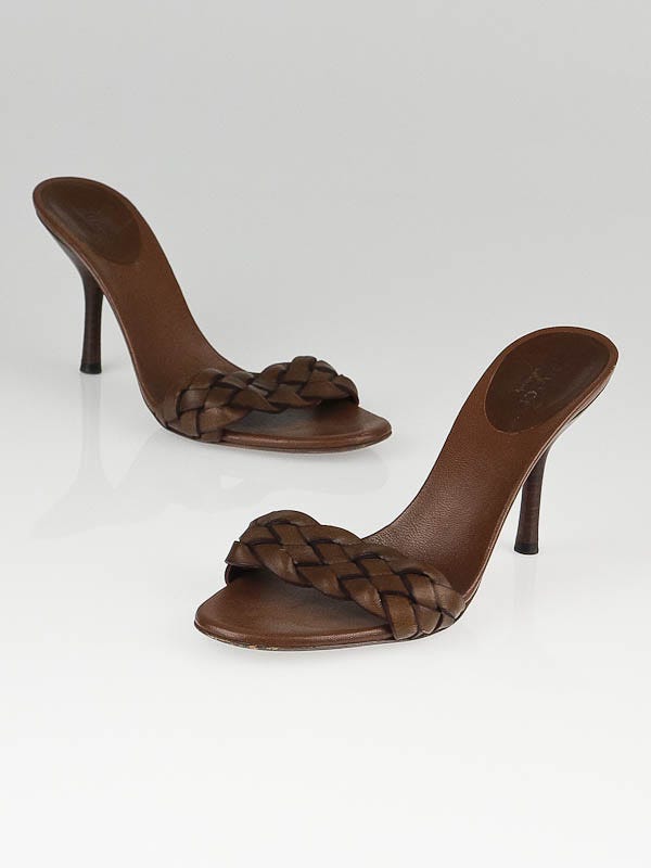 Gucci Brown Leather Braided Open-Toe Mule Sandals Size 6/36.5 | Yoogi's ...