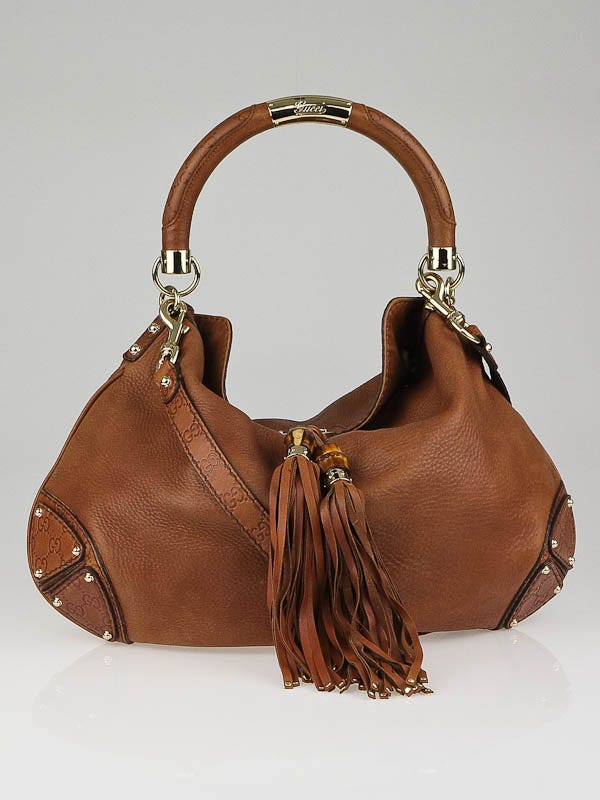 Gucci Brown Leather Large Babouska Indy Top Handle Bag | Yoogi's Closet