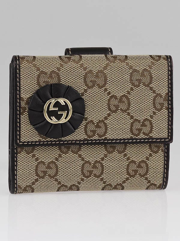 Gucci Beige/Ebony GG Canvas Trophy Compact Wallet | Yoogi's Closet