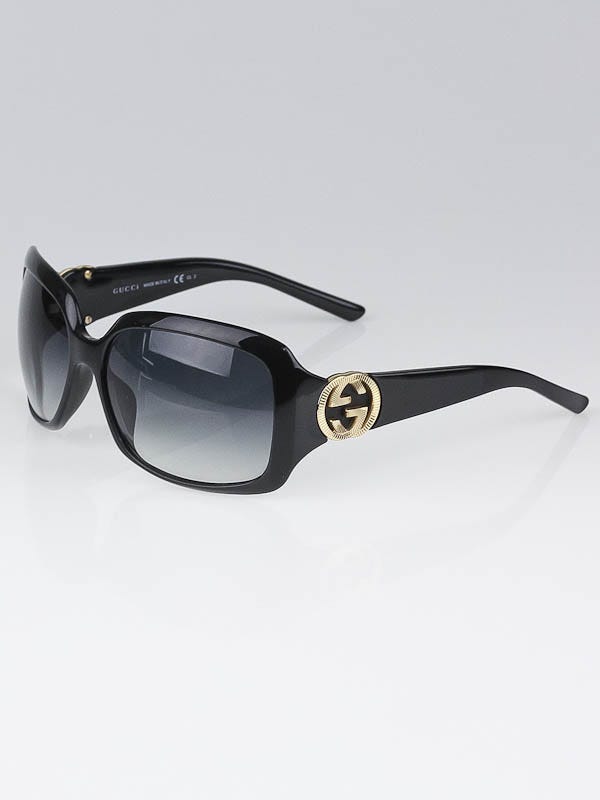 Gucci Black Frame Gradient Tint Gold GG Logo Sunglasses | Yoogi's Closet