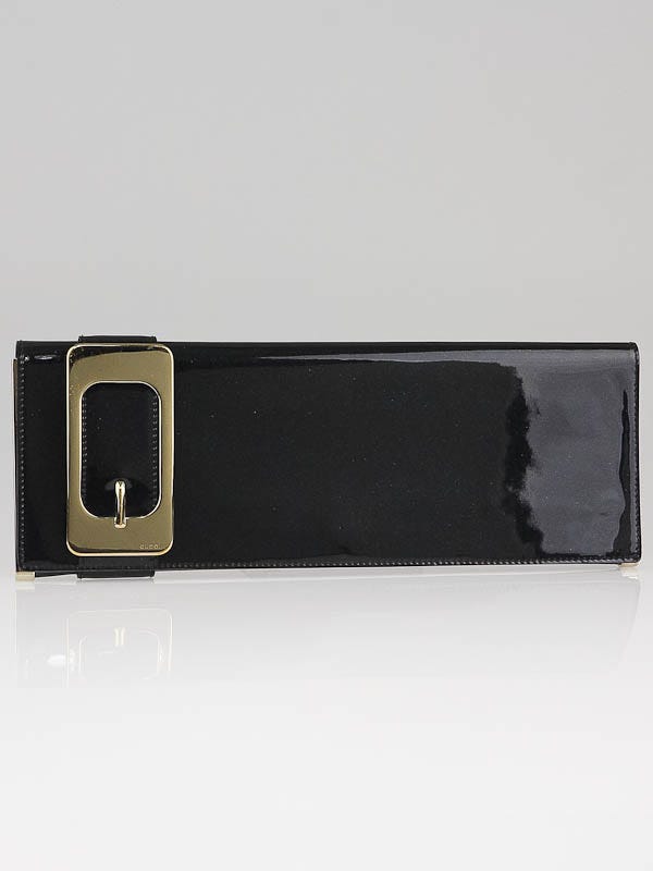 Gucci Black Metallic Patent Leather Buckle Long Clutch Bag | Yoogi's Closet