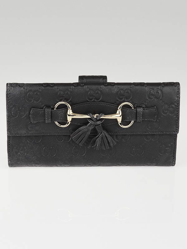 Gucci Black Guccissima Leather Emily Long Wallet | Yoogi's Closet