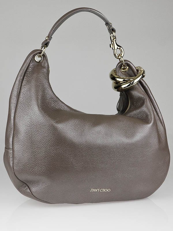 Jimmy Choo Grey Metallic Leather Sky Shoulder Bag | Yoogi's Closet