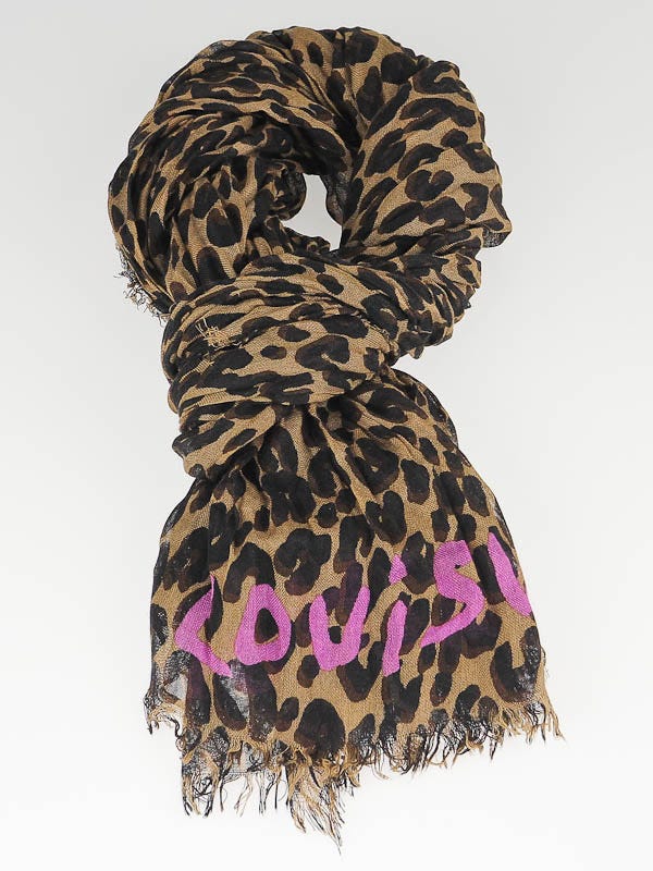 Louis Vuitton Brown Cashmere/Silk Stephen Sprouse Leopard Stole | Yoogi ...