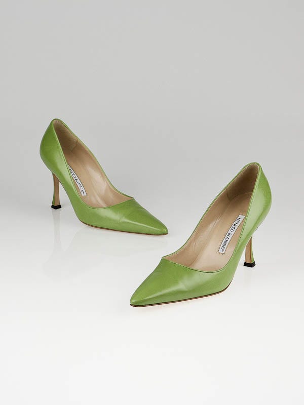 Manolo Blahnik Green Leather Tuccio Heels Size 8/38.5 | Yoogi's Closet
