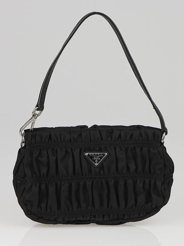 Prada Black Ruched Tessuto Nylon Small Pochette Bag | Yoogi's Closet