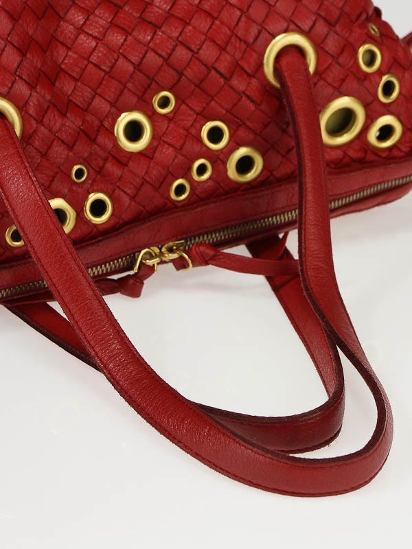 Bottega Veneta Red Woven Leather Grommet Satchel Bag Bottega Veneta Red Woven Leather Grommet Satchel Bag