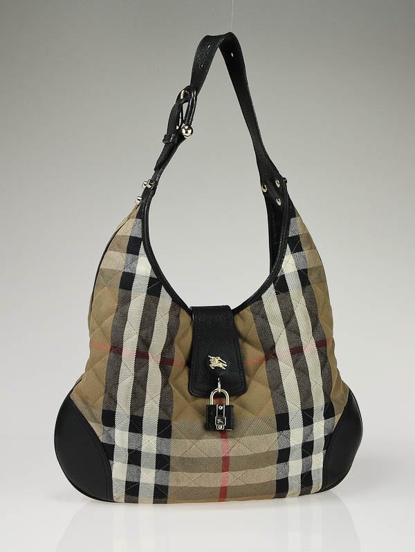 Burberry Brown/Black Nova Check Brook Hobo Bag | Yoogi's Closet