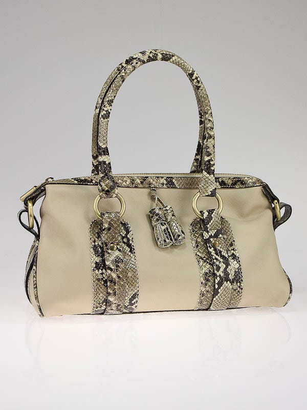 Burberry Beige Leather Python Trim Tote Bag | Yoogi's Closet