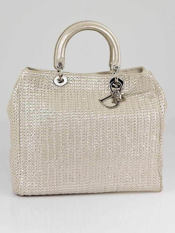 Christian Dior Silver Woven Suede Soft Lady Dior Tote Bag | Yoogi's Closet
