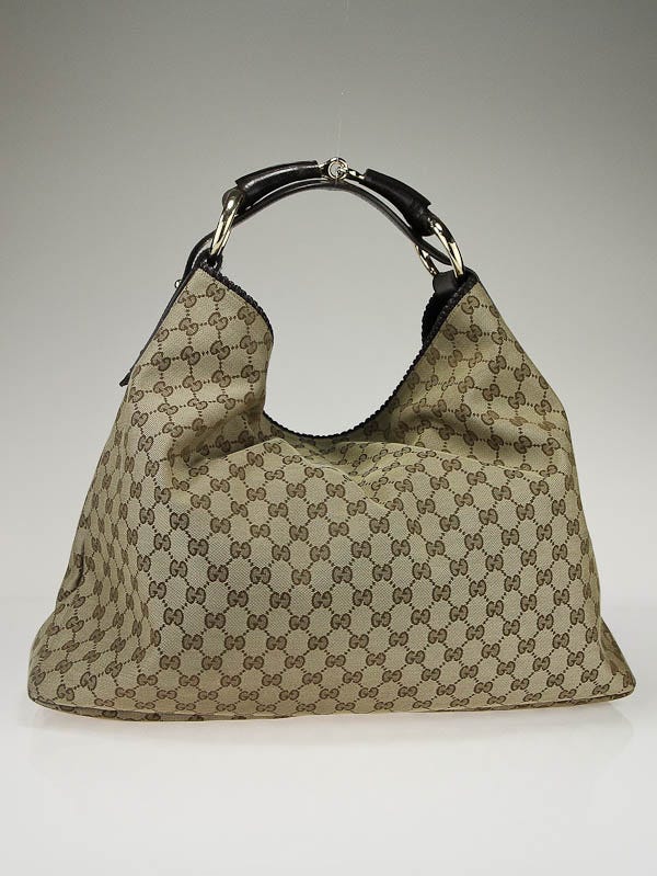 Gucci Beige/Ebony GG Fabric Large Horsebit Hobo Bag | Yoogi's Closet