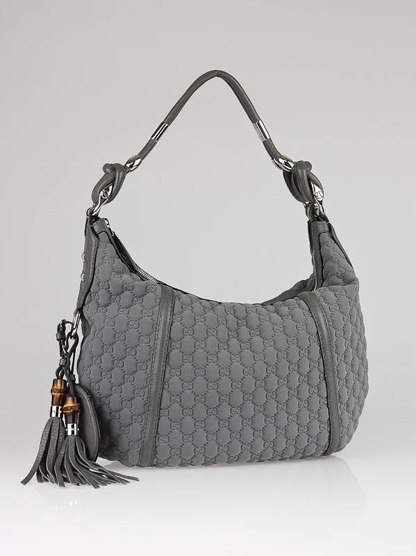 Gucci Grey Neoprene GG Techno Horsebit Medium Hobo Bag | Yoogi's Closet