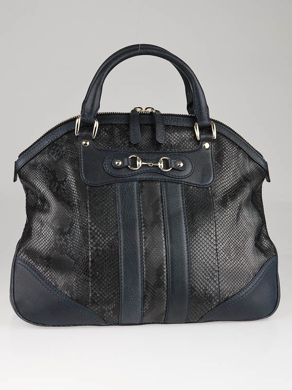 Gucci Dark Blue Python Horsebit Catherine Large Top Handle Bag | Yoogi ...
