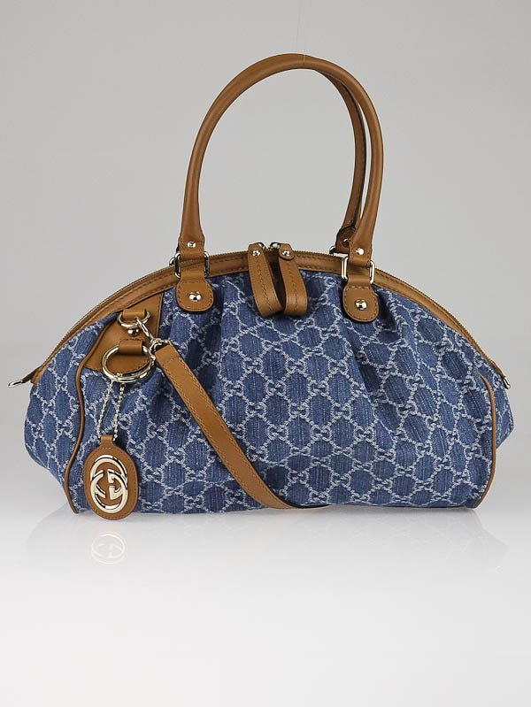 Gucci Blue Denim GG Denim Sukey Medium Satchel Bag | Yoogi's Closet
