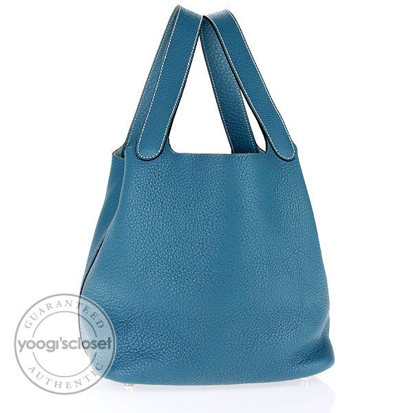 Hermes Blue Jean Clemence Leather Picotin MM Bag | Yoogi's Closet