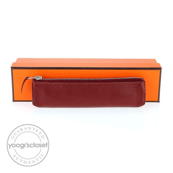 Hermes Rouge Chevre Piccolo Pen Pencil Case Yoogi s Closet